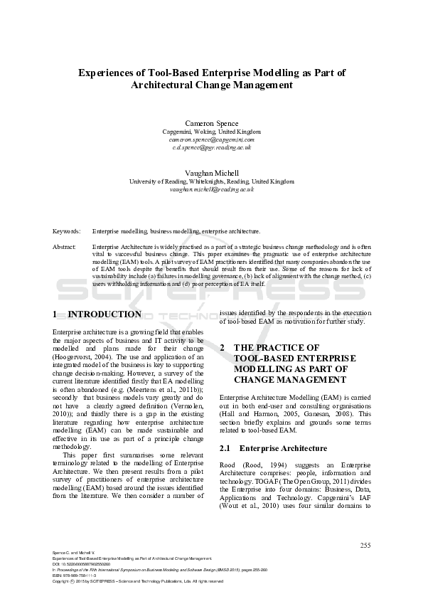 (PDF) Experiences of Tool-Based Enterprise Modelling as Part of Architectural Change Management