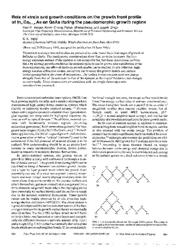 (PDF) Role of strain and growth conditions on the growth front profile of InxGa1−xAs on GaAs ...