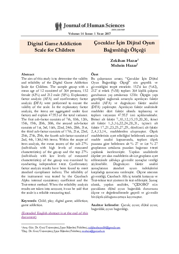 (PDF) Digital Game Addiction Scale for Children Çocuklar İçin Dijital ...