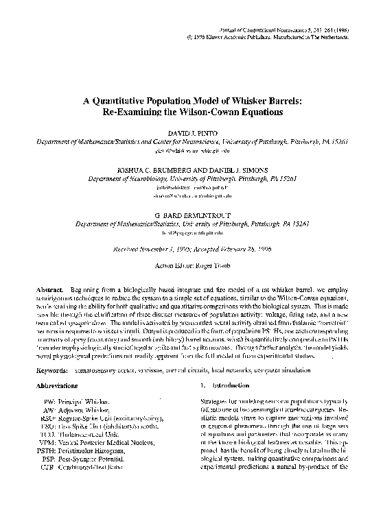 (PDF) A quantitative population model of whisker barrels: Re-examining ...