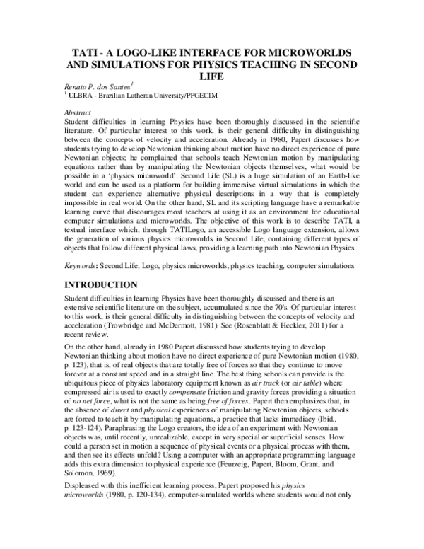 (PDF) TATI -- A Logo-like interface for microworlds and simulations for ...