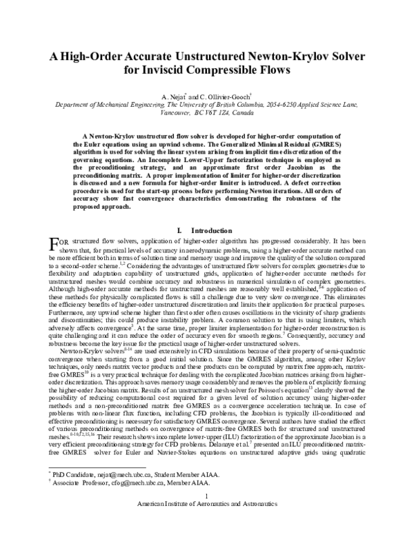 (PDF) A high-order accurate unstructured Newton–Krylov solver for inviscid compressible flows ...