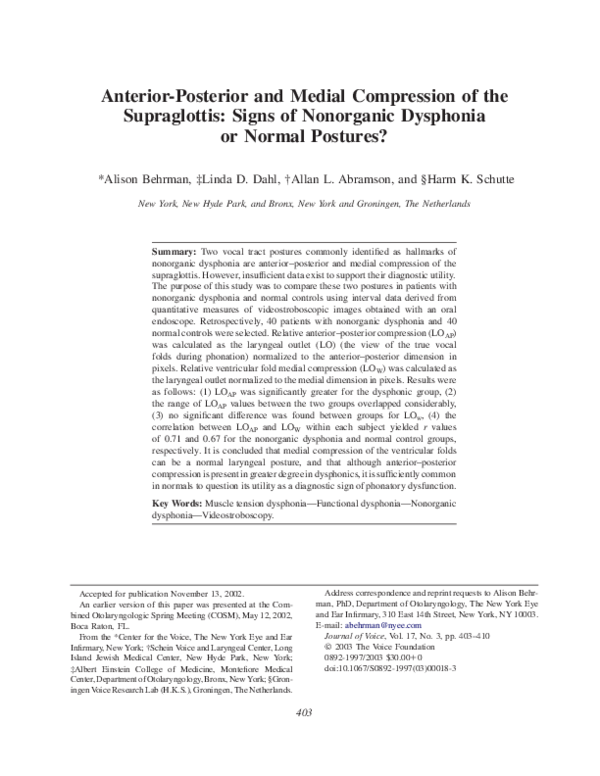 (PDF) Anterior-Posterior and medial compression of the supraglottis ...