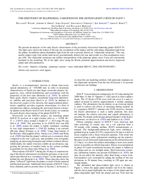 (PDF) The Discovery of Ellipsoidal Variations in the Kepler Light Curve ...
