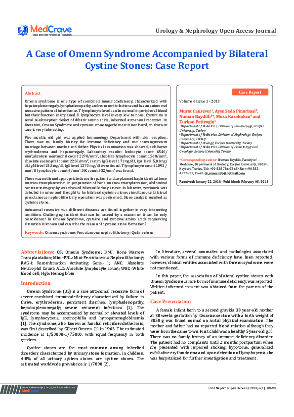 (PDF) A Case of Omenn Syndrome Accompanied by Bilateral Cystine Stones ...