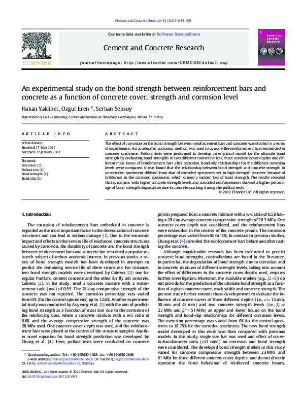 (PDF) An experimental study on the bond strength between reinforcement ...