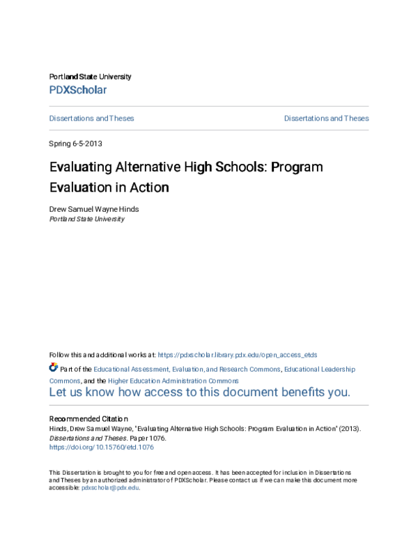 (PDF) Evaluating Alternative High Schools: Program Evaluation in Action