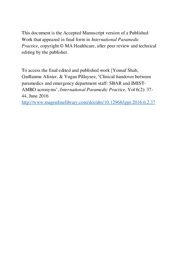 (PDF) Clinical handover between paramedics and emergency department ...