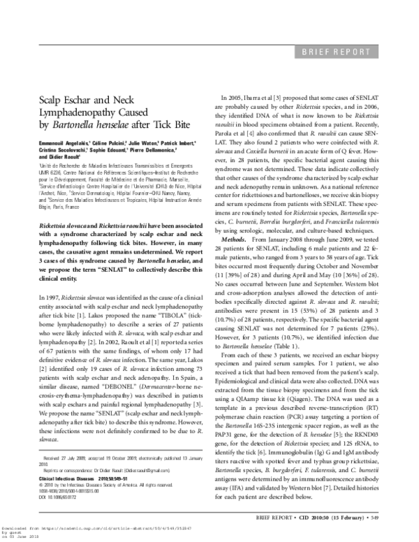 (PDF) Scalp Eschar and Neck Lymphadenopathy Caused by Bartonella ...
