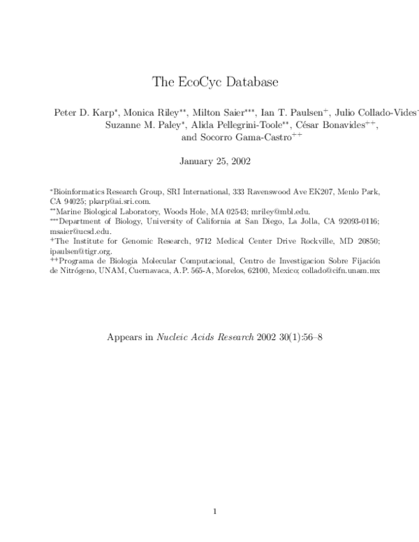 (PDF) The EcoCyc Database