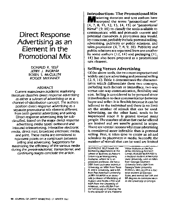 (PDF) Direct response advertising as an element in the promotional mix