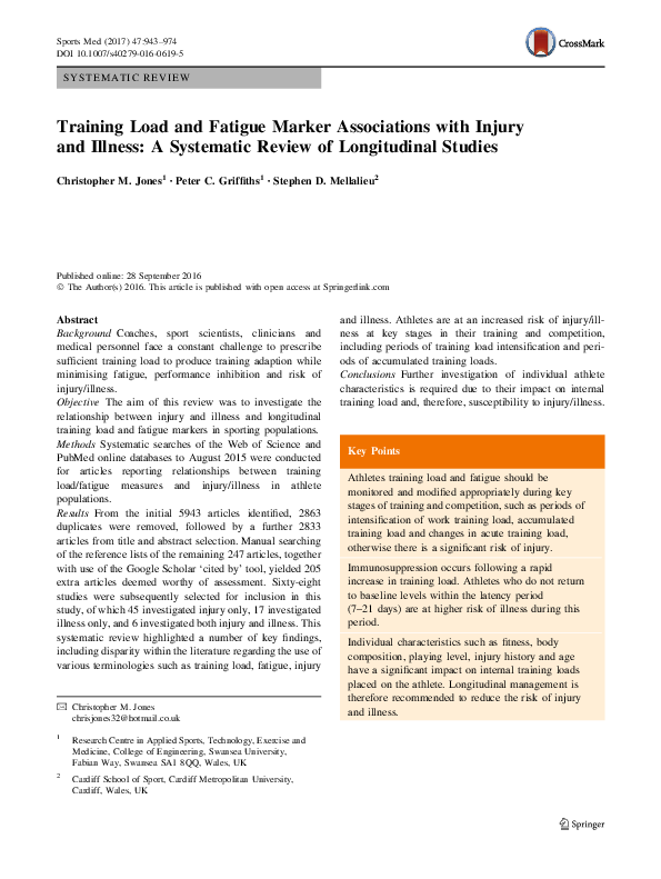 (PDF) Training Load and Fatigue Marker Associations with Injury and ...