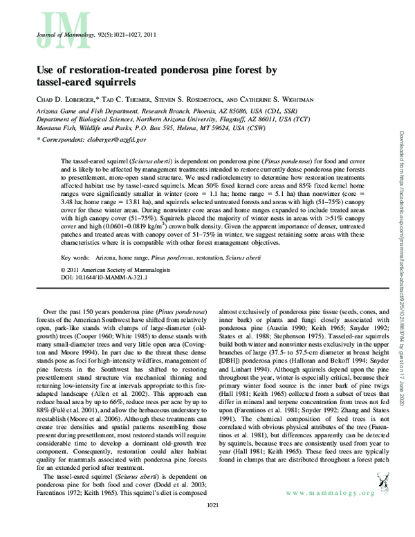 (PDF) Use of restoration-treated ponderosa pine forest by tassel-eared ...