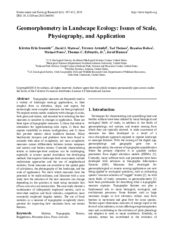 (PDF) Geomorphometry in Landscape Ecology: Issues of Scale, Physiography, and Application