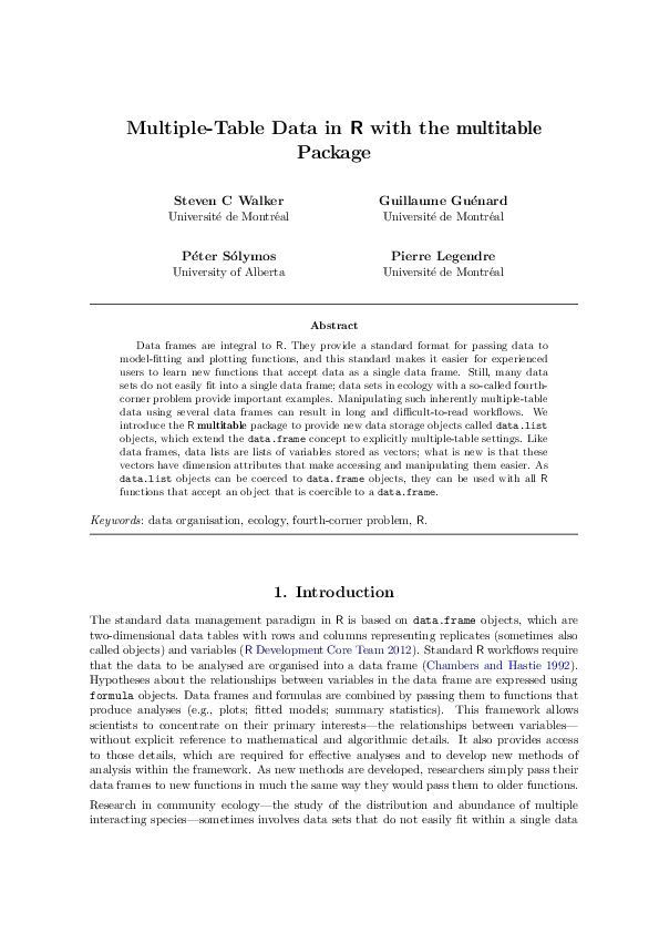 (PDF) Multiple-Table Data in R with the multitable Package
