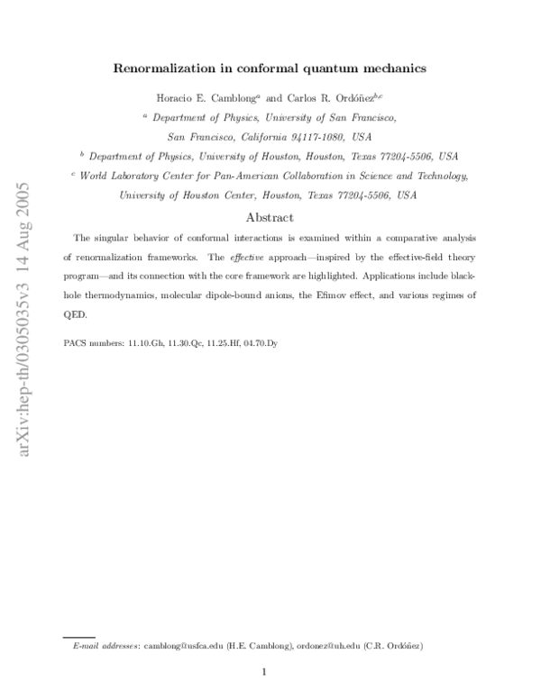 (PDF) Renormalization in conformal quantum mechanics