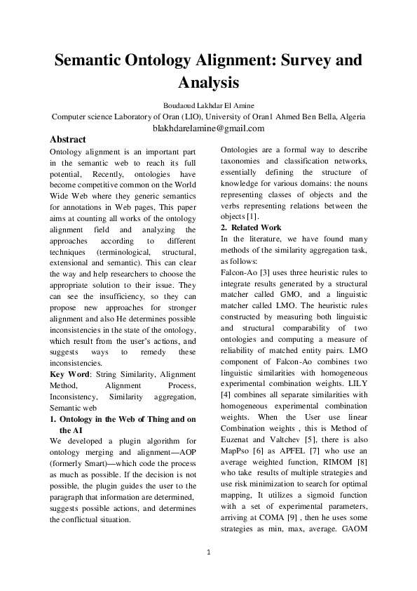 (PDF) Semantic Ontology Alignment: Survey and Analysis