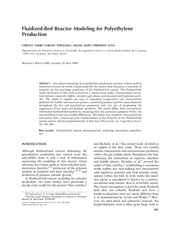 (PDF) Fluidized-bed reactor modeling for polyethylene production