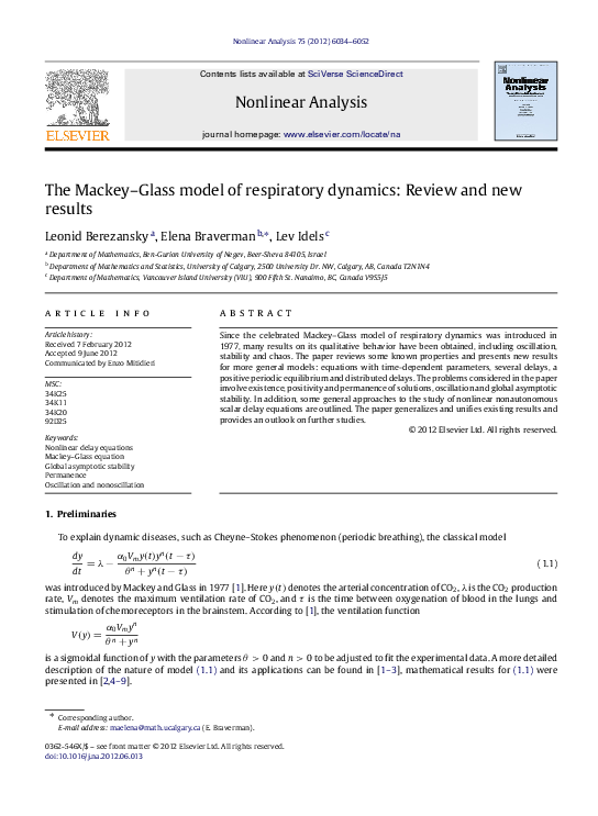 (PDF) Advancements in Mackey-Glass Respiratory Model