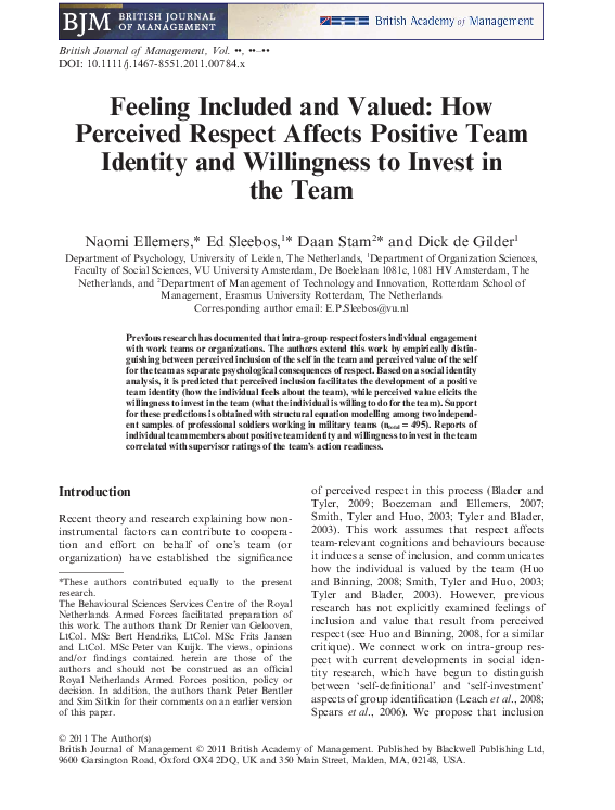 (PDF) Feeling Included and Valued: How Perceived Respect Affects ...