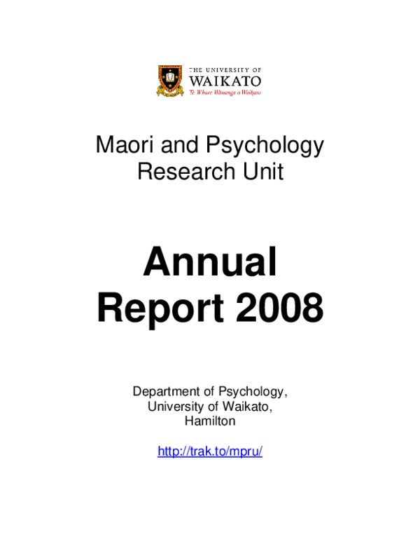 (PDF) Maori & Psychology Research Unit annual report 2008 | Mohi Rua ...