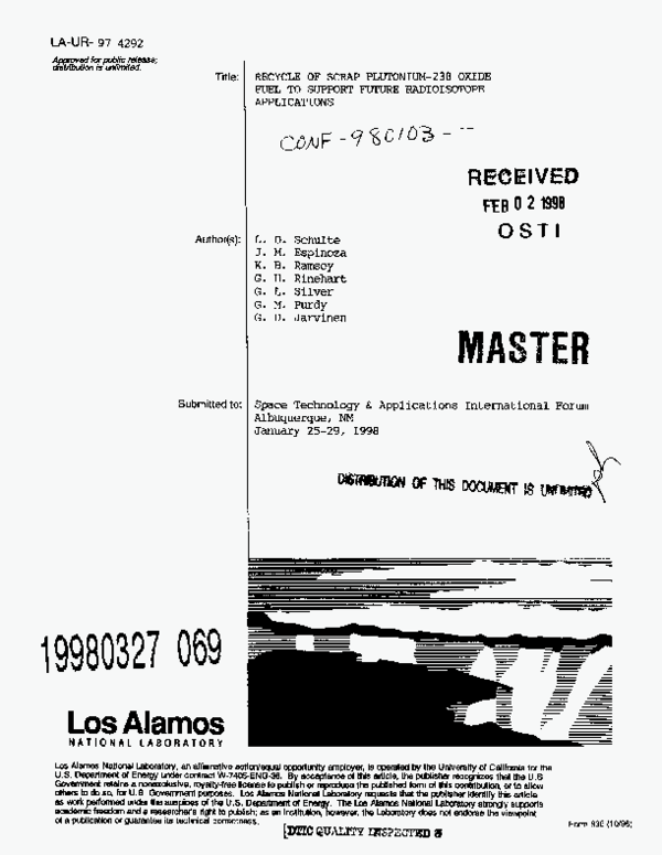 (PDF) Recycle of scrap plutonium-238 oxide fuel to support future ...