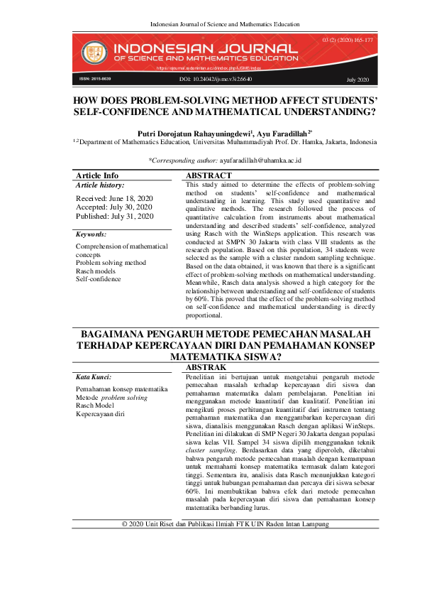 (PDF) How Does Problem-solving Method Affect Students’ Self-confidence ...
