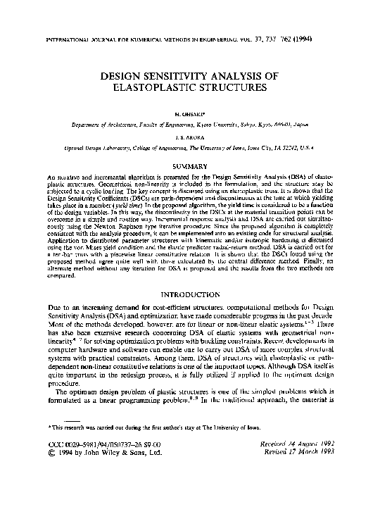 (PDF) Design sensitivity analysis of elastoplastic structures