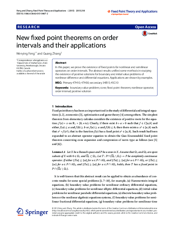 (PDF) New fixed point theorems on order intervals and their applications