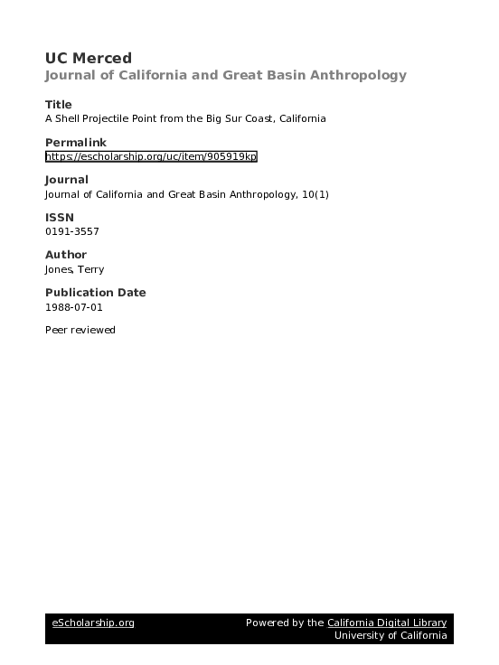 (PDF) A Shell Projectile Point from the Big Sur Coast, California