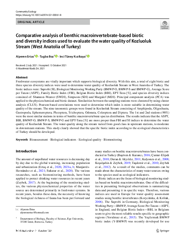 (PDF) Comparative analysis of benthic macroinvertebrate-based biotic ...