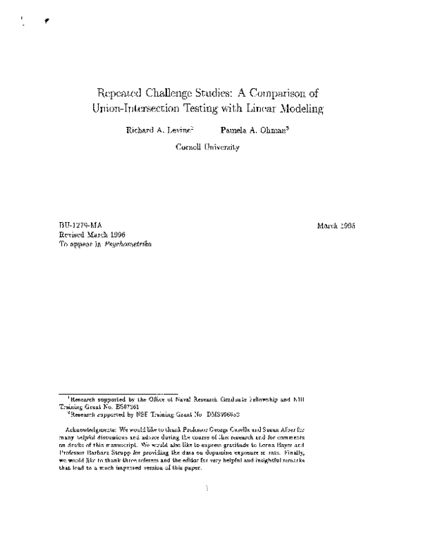 Repeated challenge studies: A comparison of union-intersection testing ...