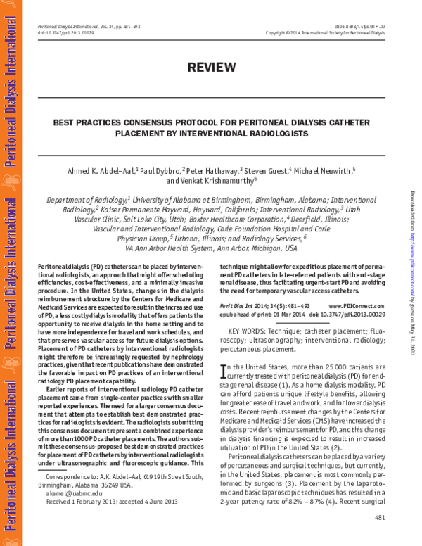 (PDF) Best Practices Consensus Protocol for Peritoneal Dialysis Catheter Placement by ...