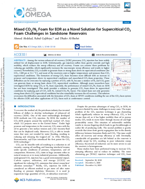 (PDF) Mixed CO2/N2 Foam for EOR as a Novel Solution for Supercritical ...