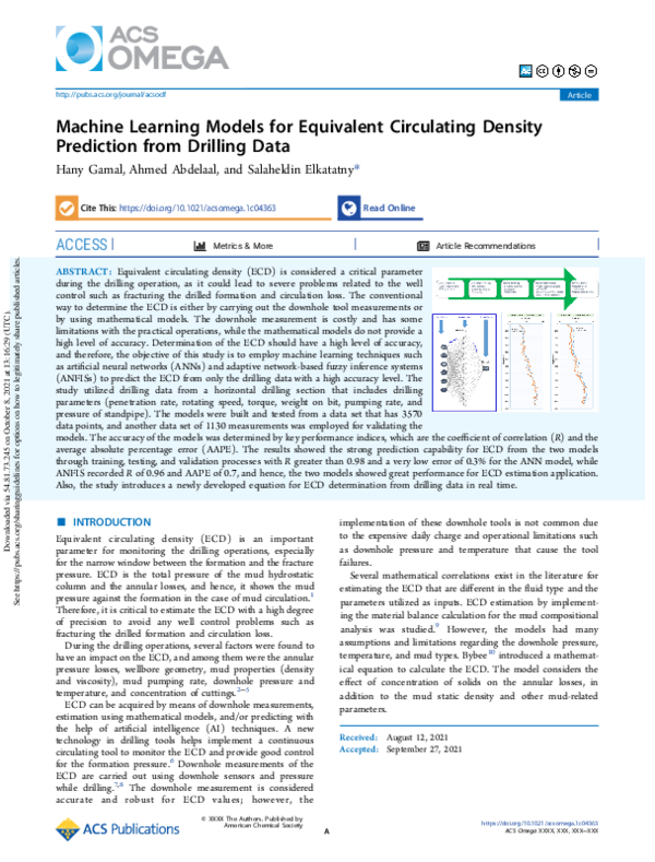 Pdf Machine Learning Models For Equivalent Circulating Density Prediction From Drilling Data