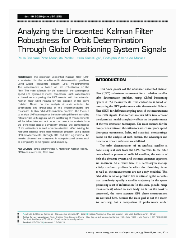 Pdf Analyzing The Unscented Kalman Filter Robustness For Orbit Determination Through Global