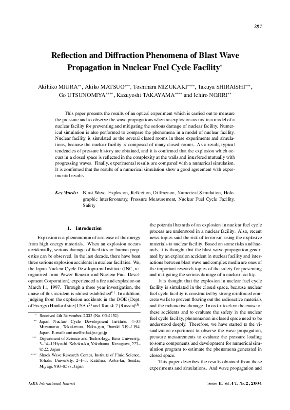 (PDF) Reflection and Diffraction Phenomena of Blast Wave Propagation in ...