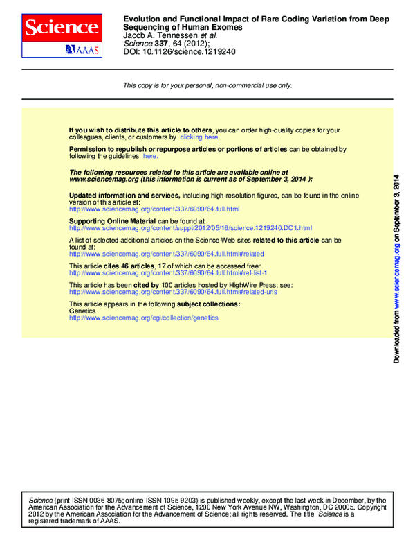 (PDF) Evolution and functional impact of rare coding variation from deep sequencing of human exomes
