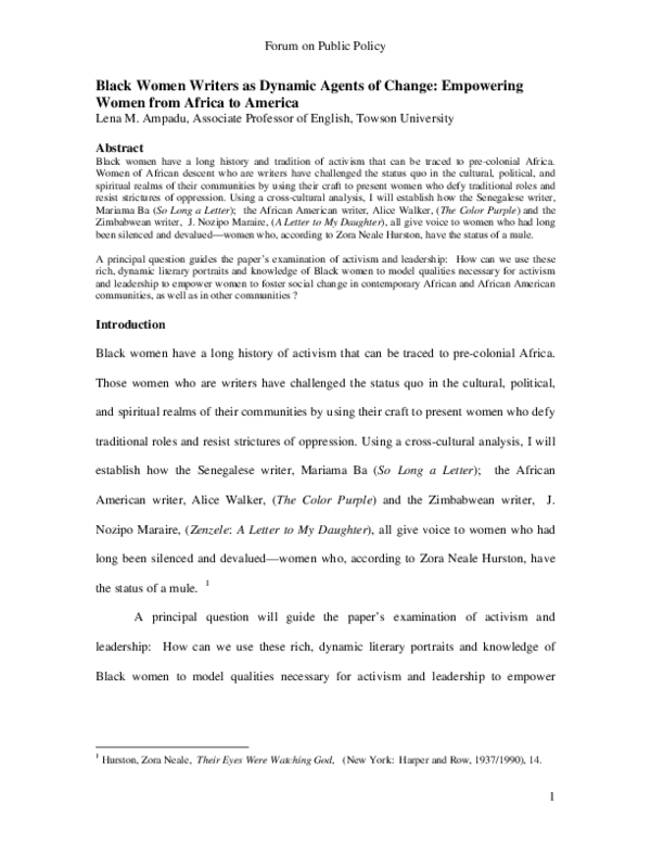 (PDF) Black Women Writers as Dynamic Agents of Change: Empowering Women ...