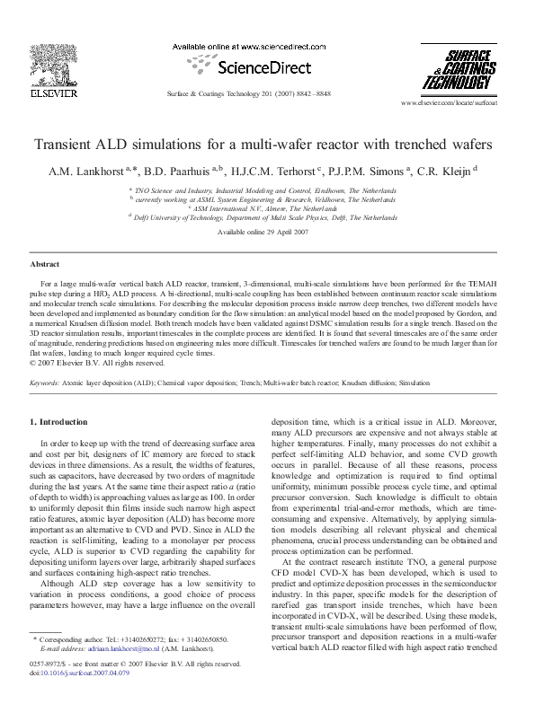 (PDF) Transient ALD simulations for a multi-wafer reactor with trenched ...