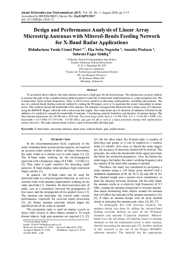 Pdf Design And Performance Analysis Of Linear Array Microstrip Antennas With Mitered Bends
