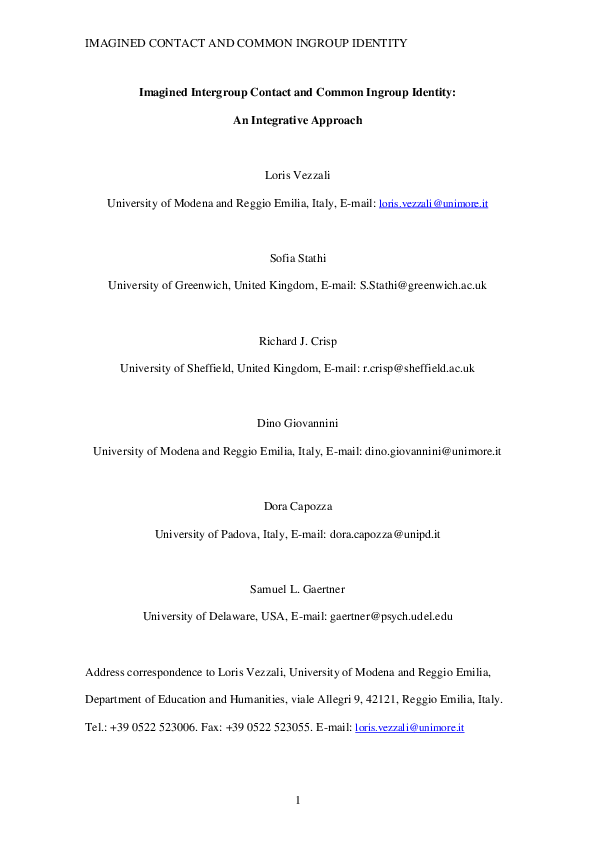 (PDF) Imagined Intergroup Contact and Common Ingroup Identity