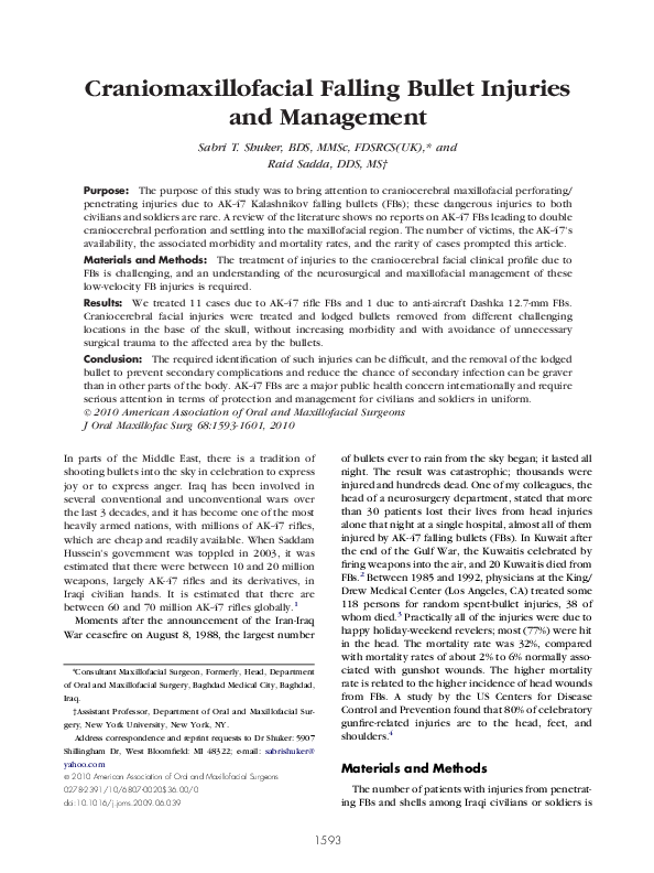 (PDF) Craniomaxillofacial Falling Bullet Injuries and Management