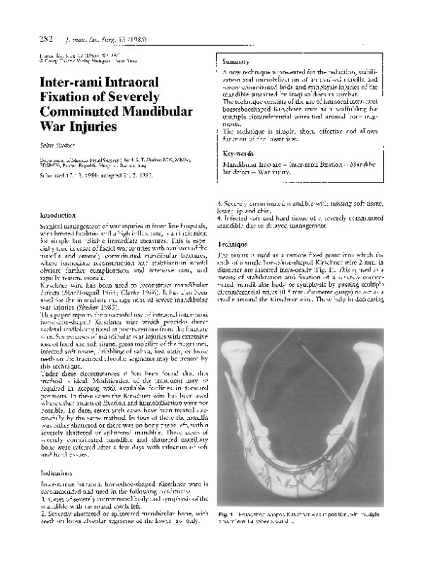(PDF) Inter-rami intraoral fixation of severely comminuted mandibular ...