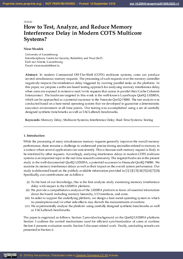 (PDF) Reducing Memory Interference in Multicore Systems
