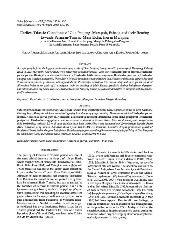 (PDF) Earliest Triassic Conodonts of Gua Panjang, Merapoh, Pahang and ...