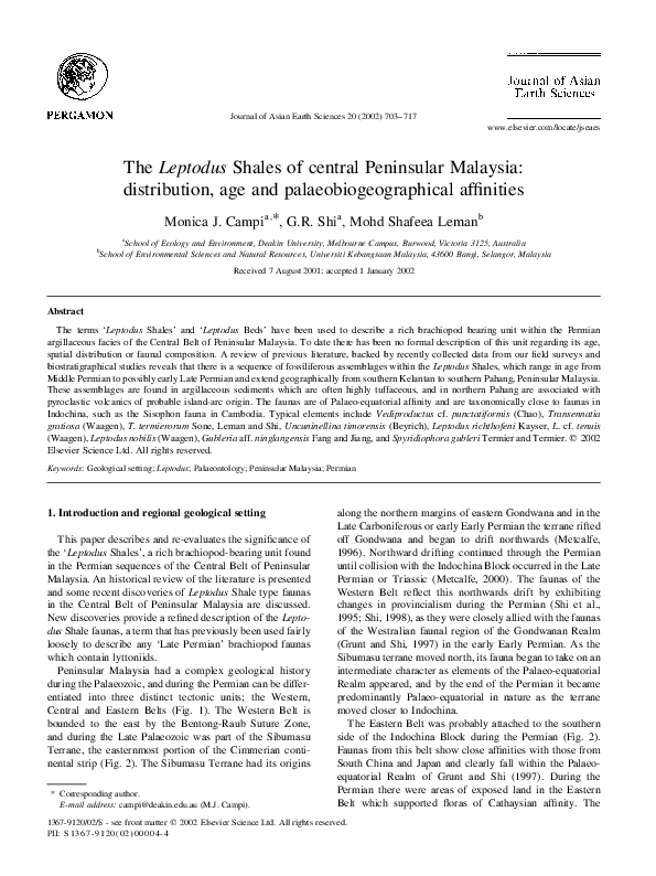 (PDF) The Leptodus Shales of central Peninsular Malaysia: distribution ...
