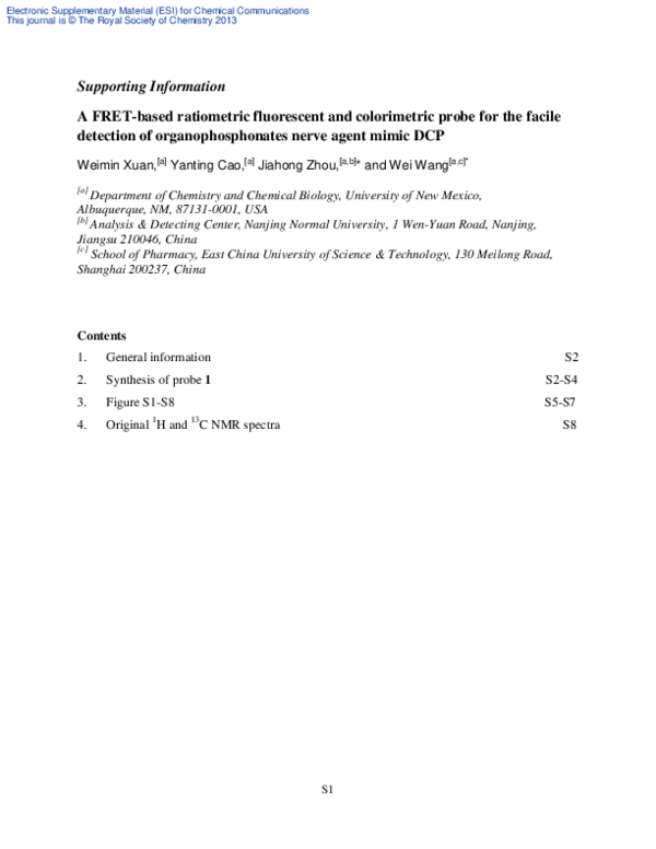 Pdf A Fret Based Ratiometric Fluorescent And Colorimetric Probe For The Facile Detection Of