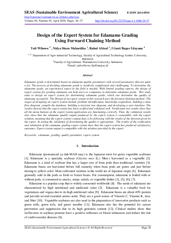 (PDF) Design of the Expert System for Edamame Grading Using Forward Chaining Method