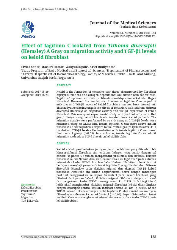 (PDF) Tagitinin C Reduces Migration in Keloid Fibroblasts